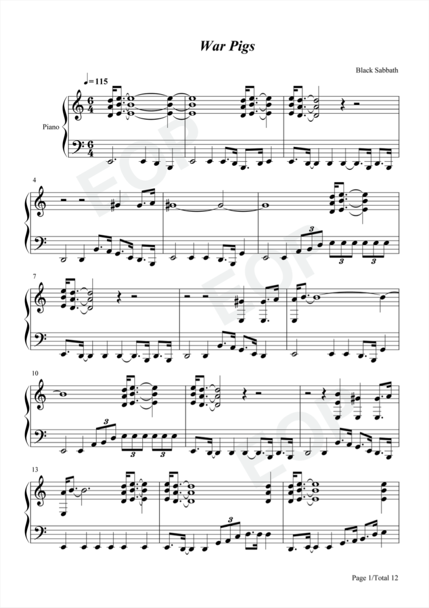 Black Sabbath War Pigs Sheet Music Downloads