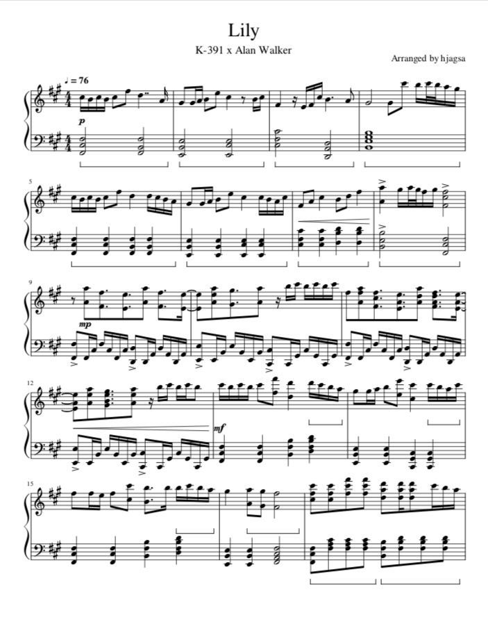 Alan Walker Lily Sheet Music Downloads