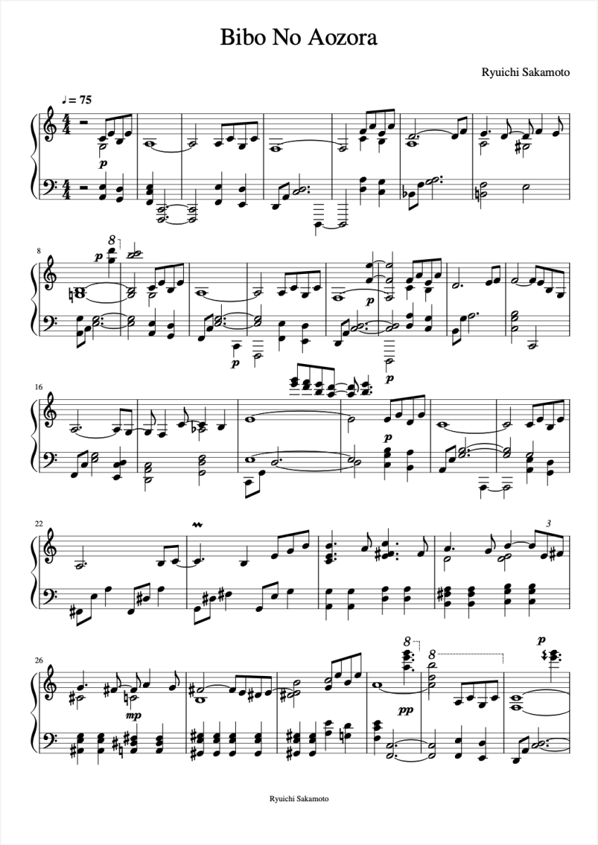 Ryuichi Sakamoto Bibo No Aozora Sheet Music Downloads
