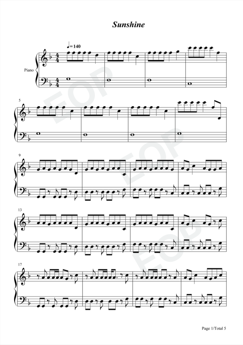 OneRepublic Sunshine Sheet Music Downloads