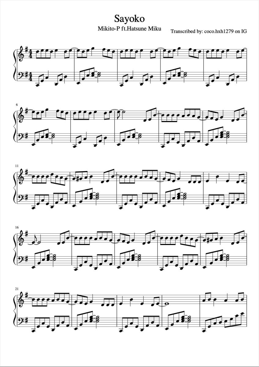 Hatsune Miku Sayoko Sheet Music Downloads