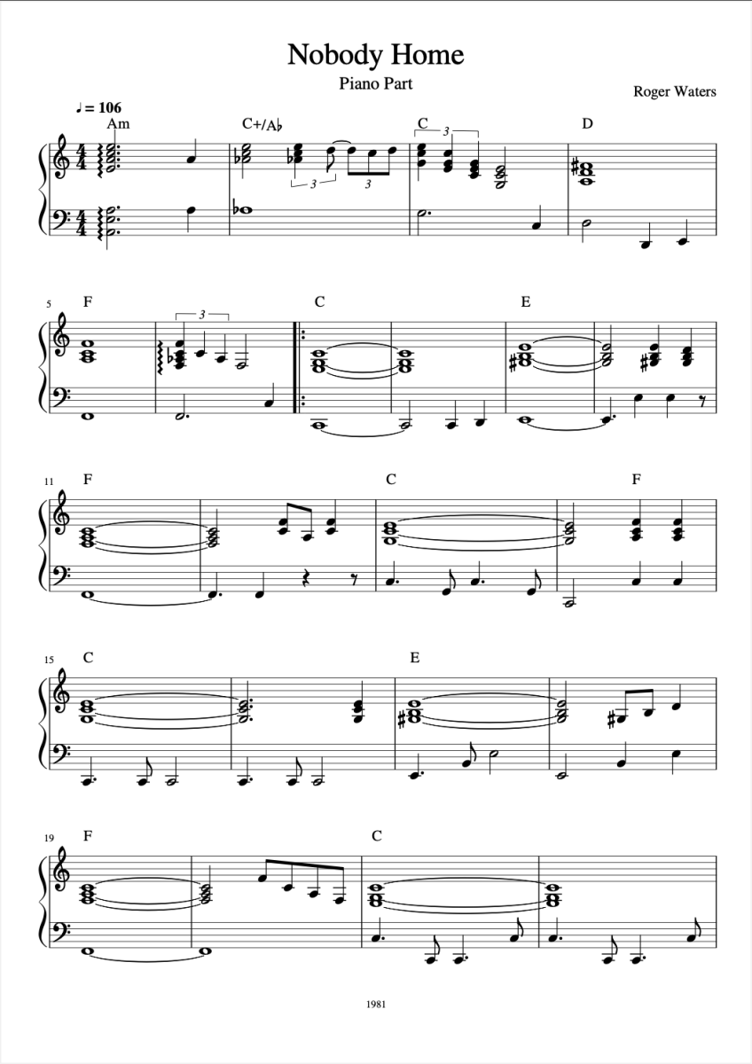Pink Floyd Nobody Home Sheet Music Downloads