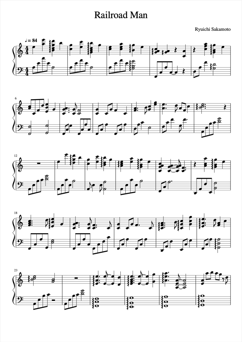 Ryuichi Sakamoto Railroad Man Sheet Music Downloads