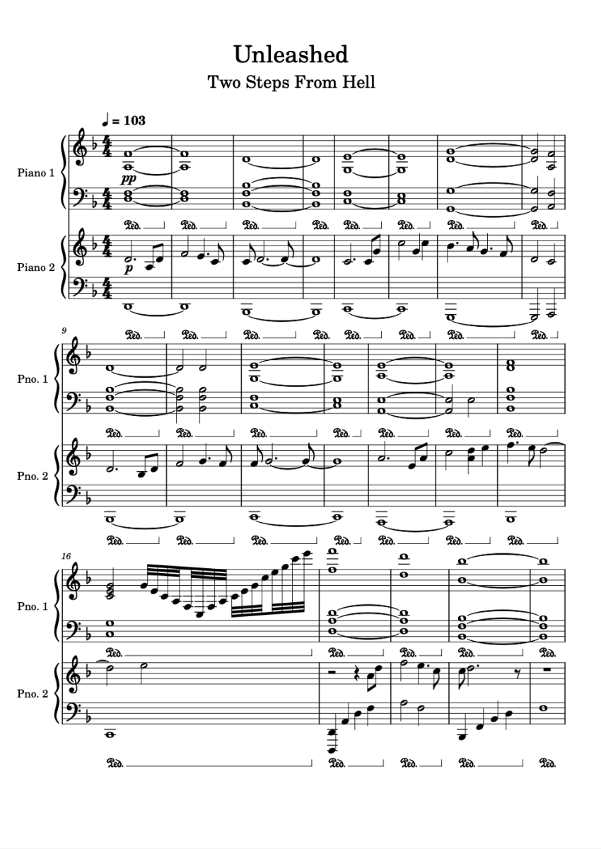 Two Steps from Hell Unleashed (4 hands) Sheet Music Downloads