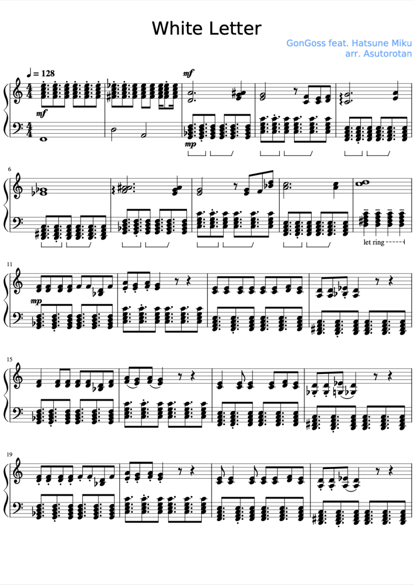 Hatsune Miku White Letter Sheet Music Downloads