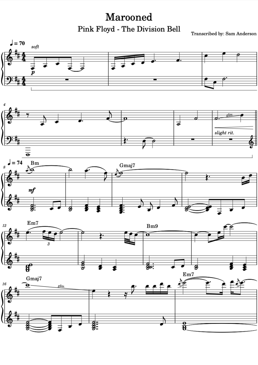 Pink Floyd Marooned Sheet Music Downloads