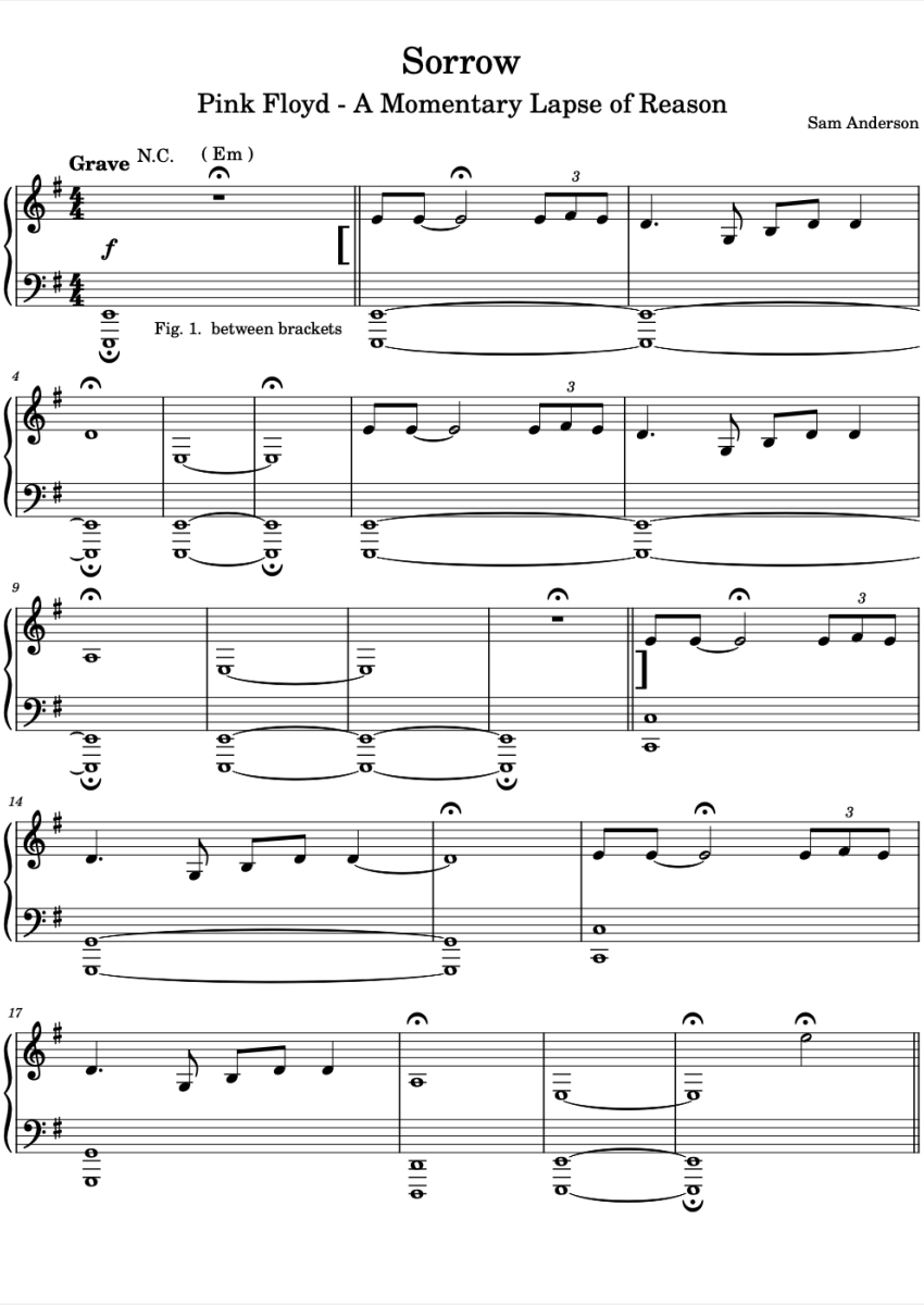 Pink Floyd Sorrow Sheet Music Downloads