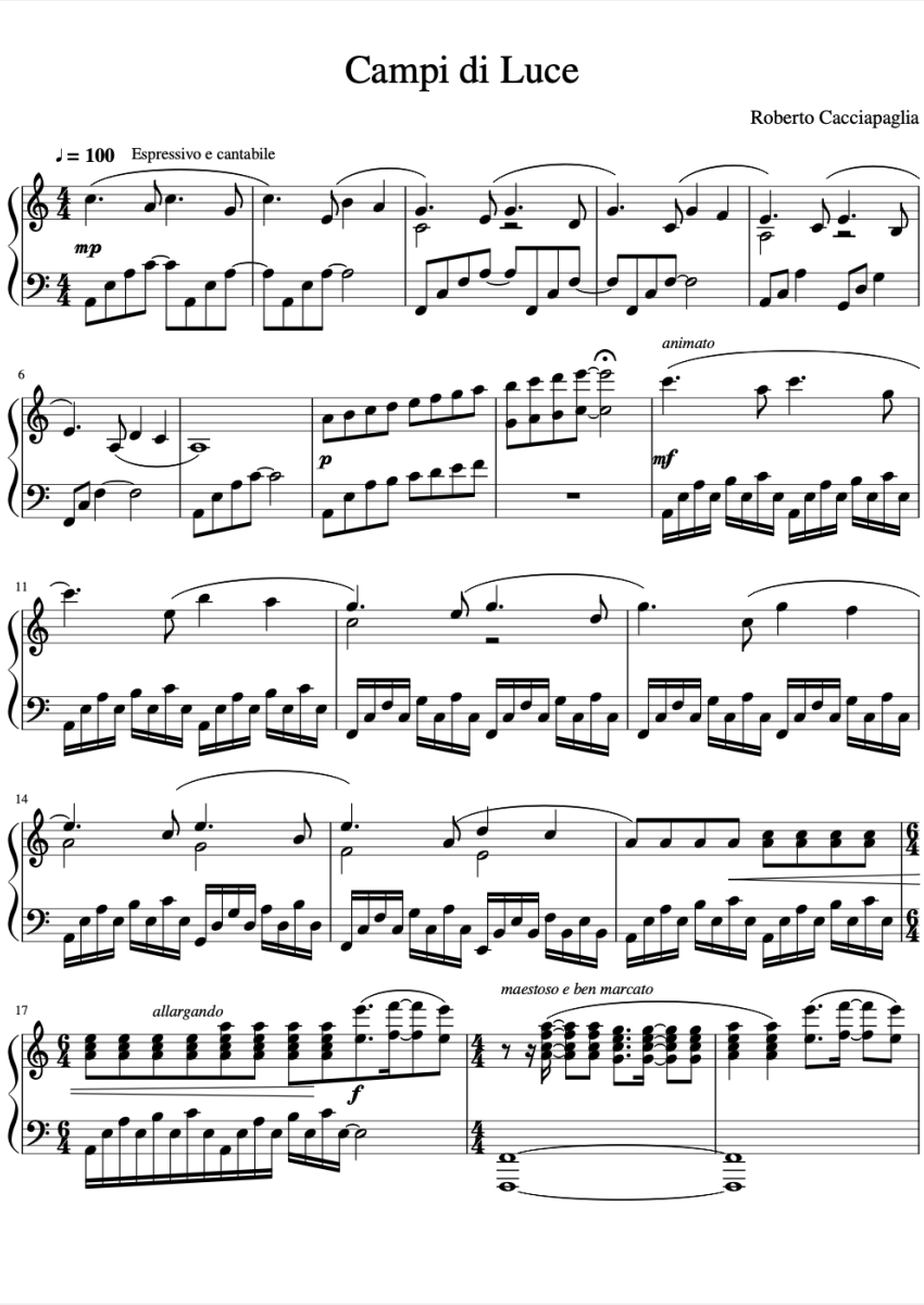 Roberto Cacciapaglia Campi di Luce Sheet Music Downloads