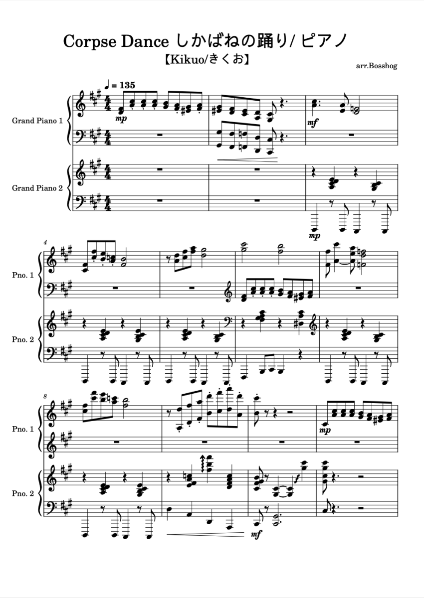 Kikuo Corpse Dance (4 hands) Sheet Music Downloads