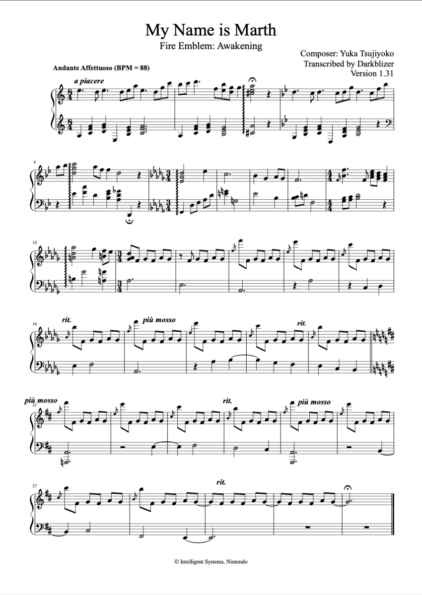Yuka Tsujiyoko My Name is Marth Sheet Music Downloads