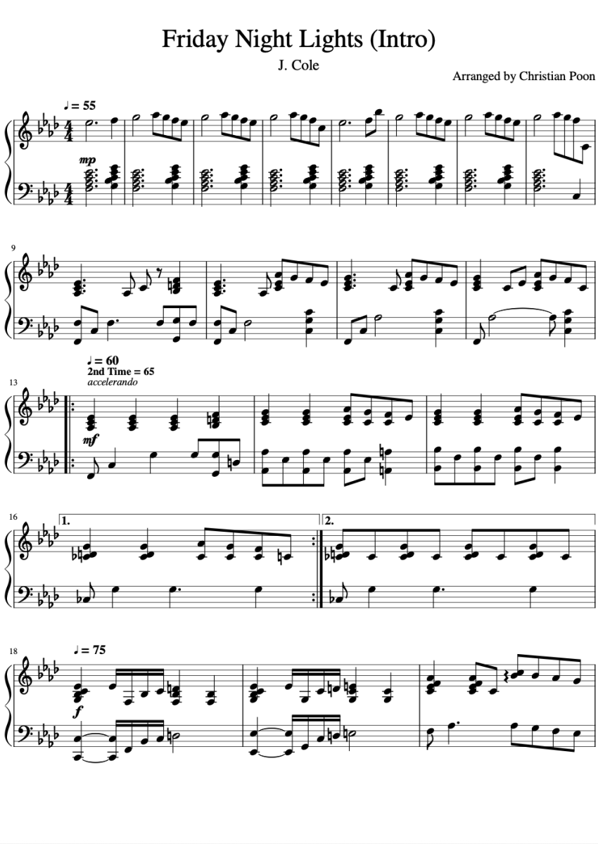 J. Cole Friday Night Lights (Intro) Sheet Music Downloads