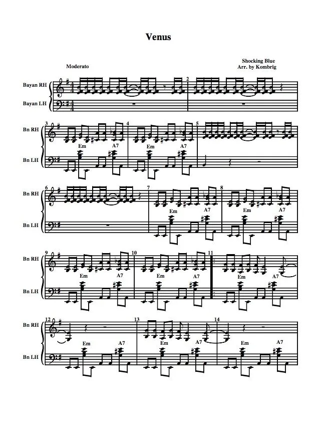 Shocking Blue Venus Sheet Music Downloads