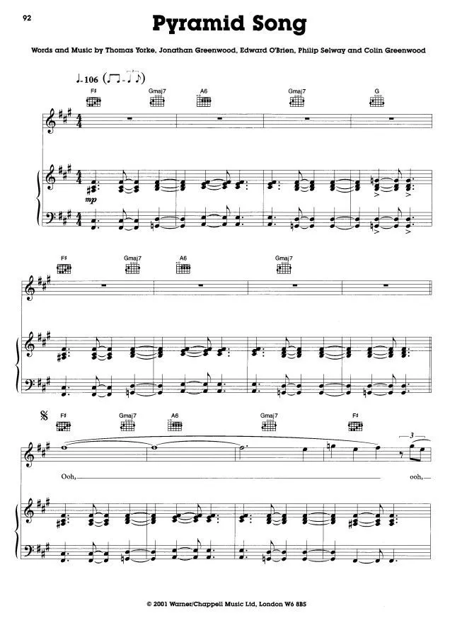 Radiohead Pyramid Song Sheet Music Downloads