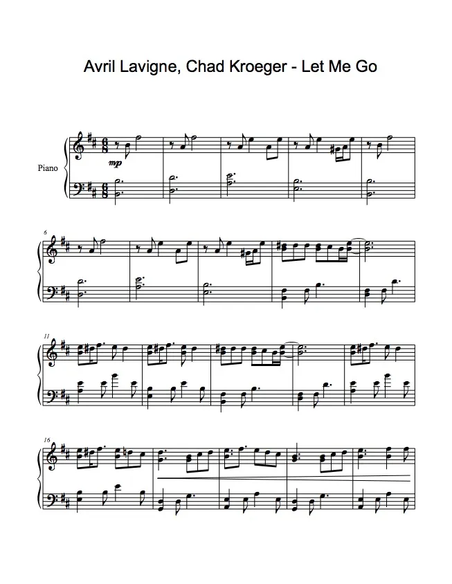 Avril Lavigne Chad Kroeger Let Me Go Sheet Music Downloads