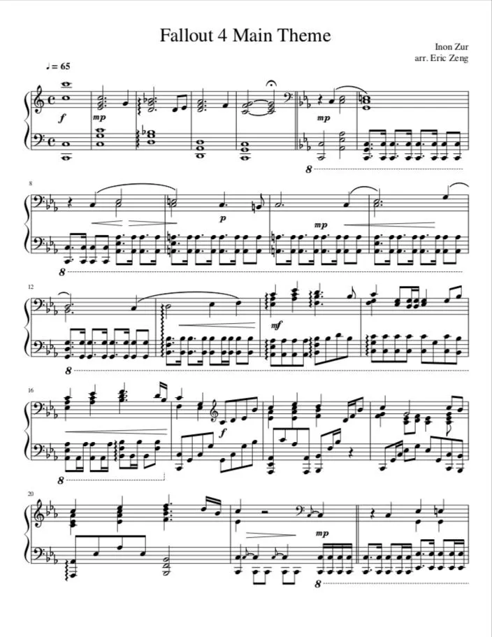 Inon Zur Fallout 4 Main Theme Sheet Music Downloads