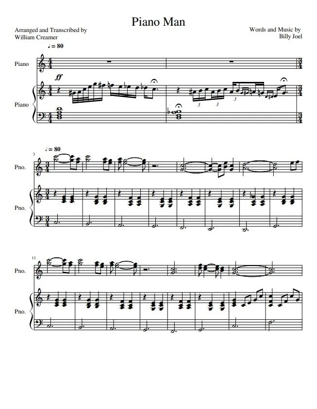 Billy Joel Piano Man Sheet Music Downloads