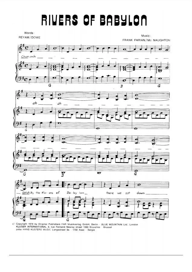Boney M Rivers of Babylon Sheet Music Downloads