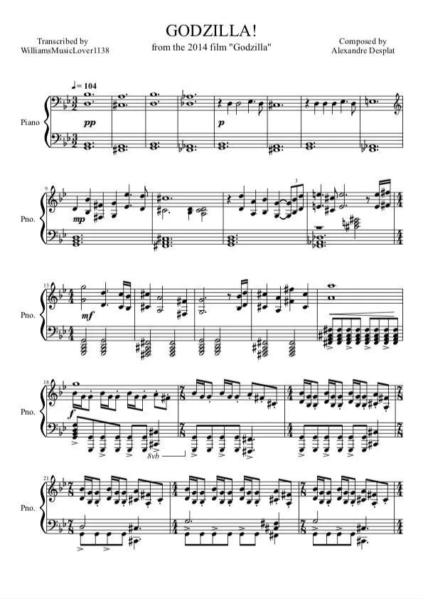 Alexandre Desplat Godzilla Sheet Music Downloads