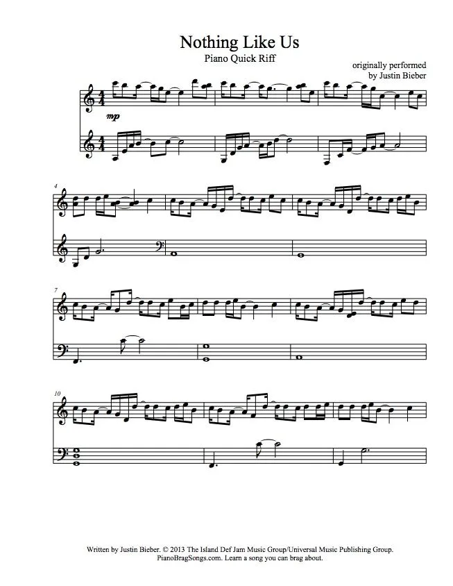 Justin Bieber Nothing Like Us Sheet Music Downloads