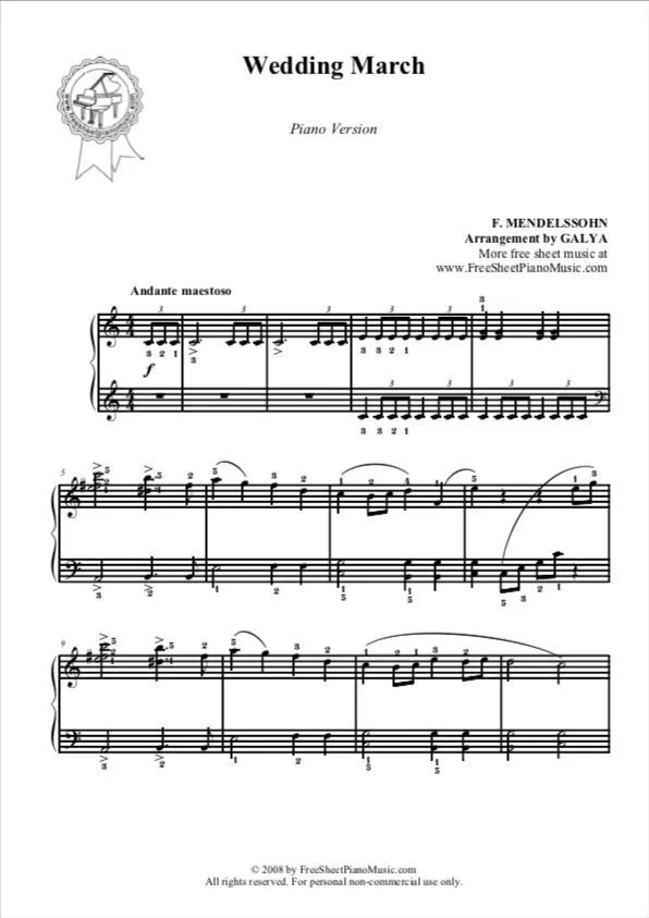 Felix Mendelssohn Wedding March (Свадебный Марш) Sheet Music Downloads