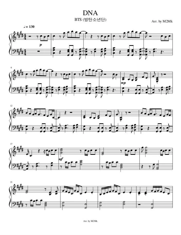 BTS DNA Sheet Music Downloads