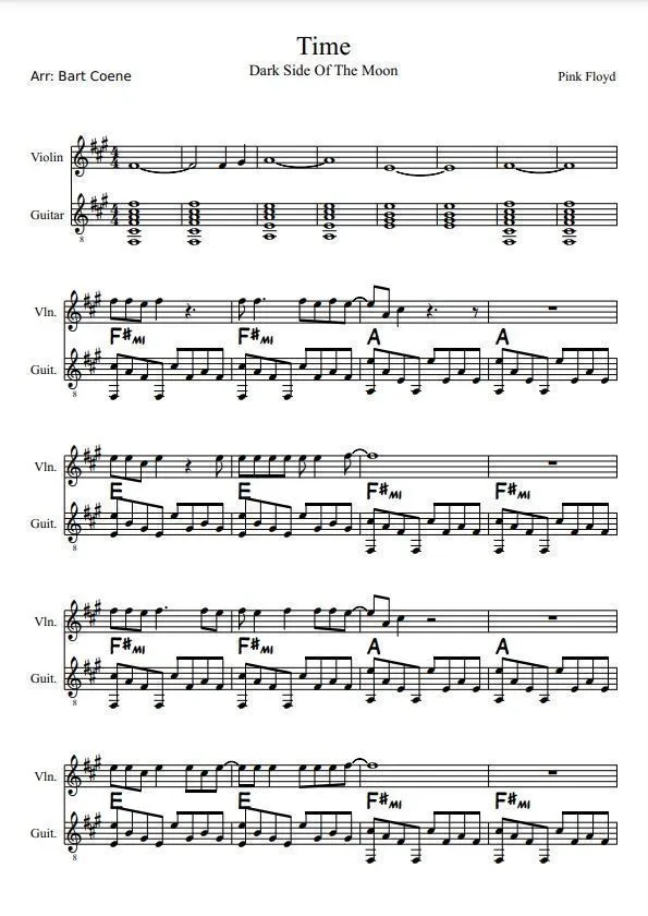 Pink Floyd Time Sheet Music Downloads