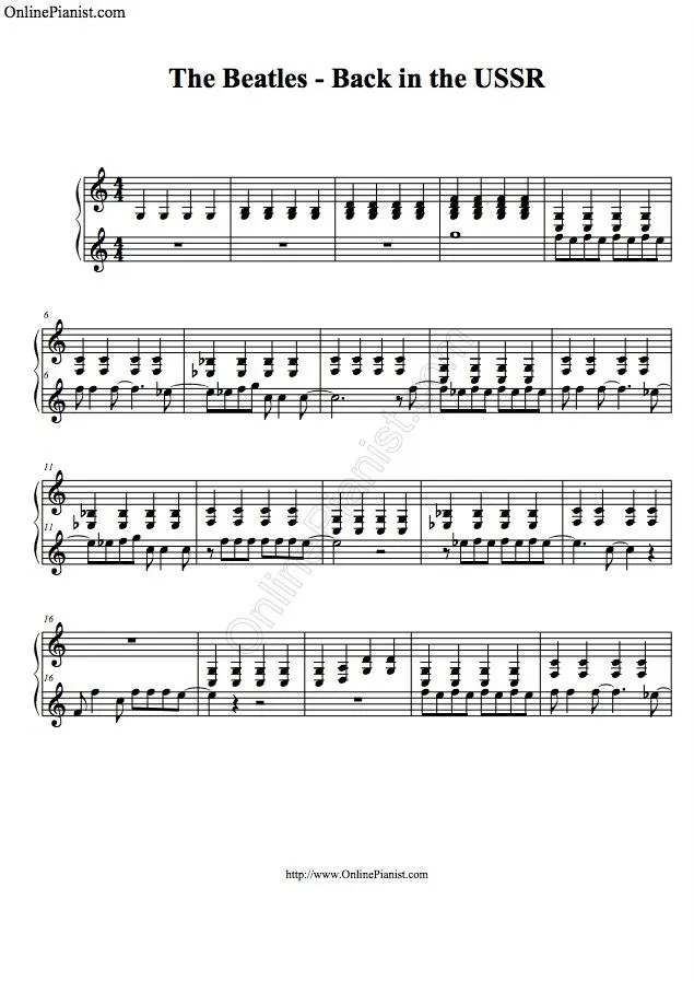 Beatles Back in the USSR Sheet Music Downloads