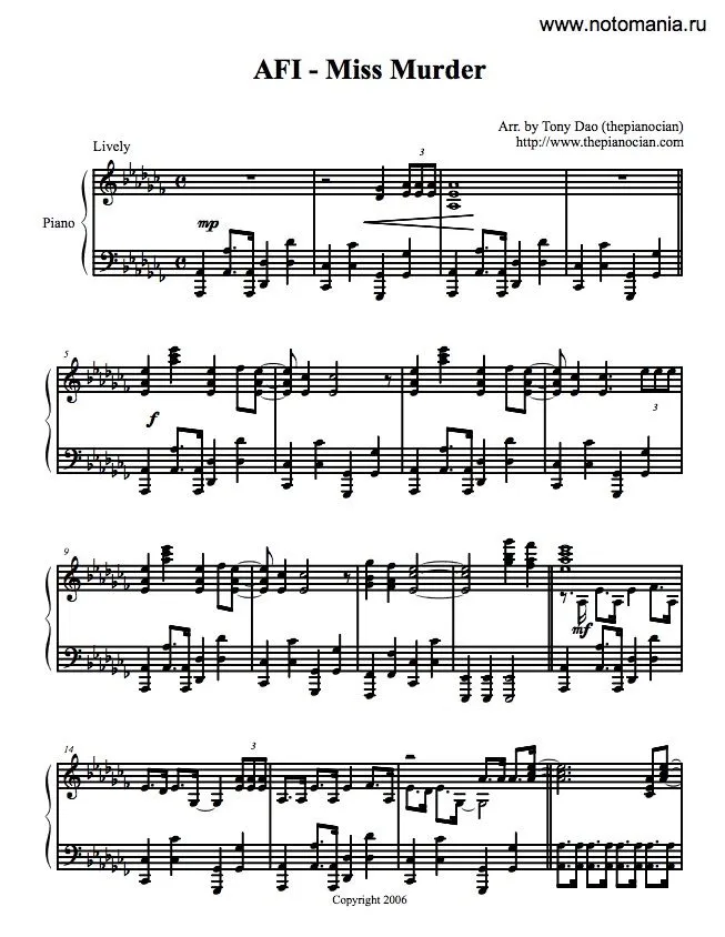 AFI Miss Murder Sheet Music Downloads