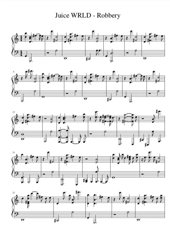 Juice WRLD Robbery Sheet Music Downloads