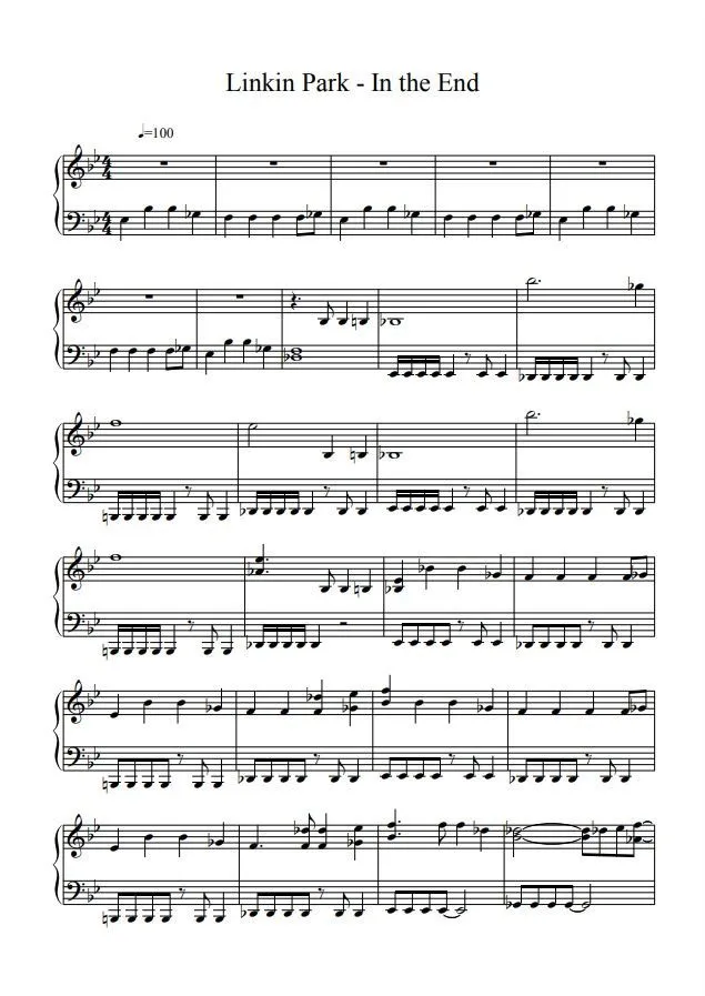Linkin Park In the End Sheet Music Downloads