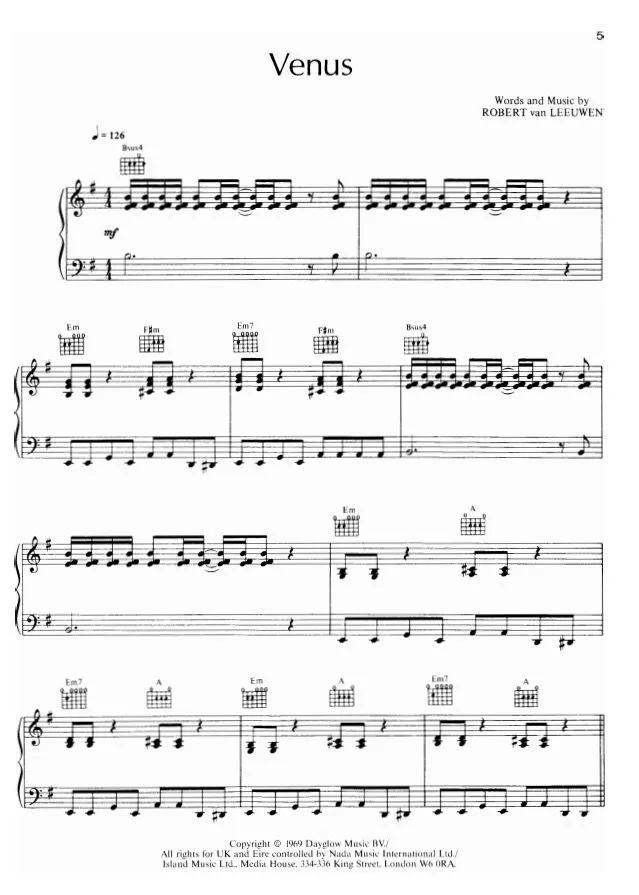 Shocking Blue Venus Sheet Music Downloads