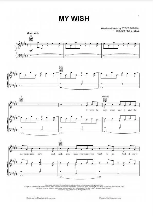 Rascal Flatts My Wish Sheet Music Downloads