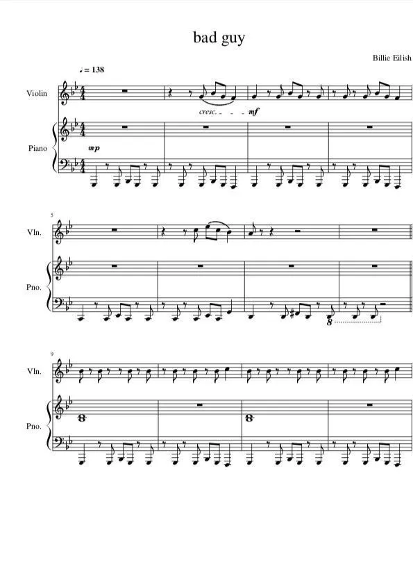 Billie Eilish bad guy Sheet Music Downloads