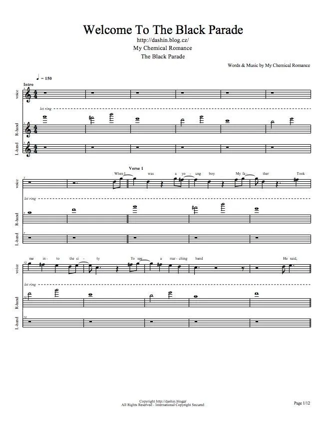 My Chemical Romance Welcome To The Black Parade Sheet Music Downloads