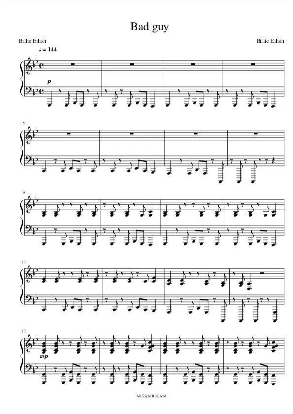 Billie Eilish bad guy Sheet Music Downloads