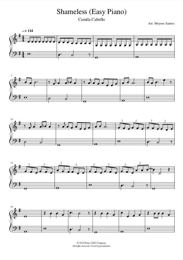 Camila Cabello Shameless Sheet Music Downloads