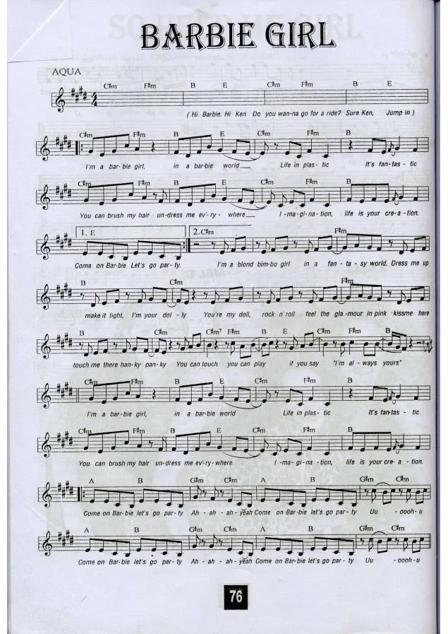 Aqua Barbie Girl Sheet Music Downloads