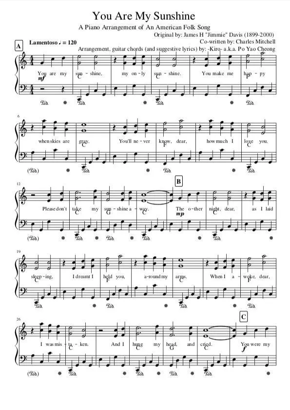 Jimmie Davis You Are My Sunshine Sheet Music Downloads