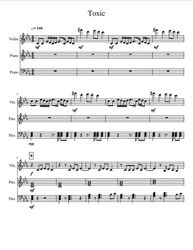 Britney Spears Toxic Sheet Music Downloads