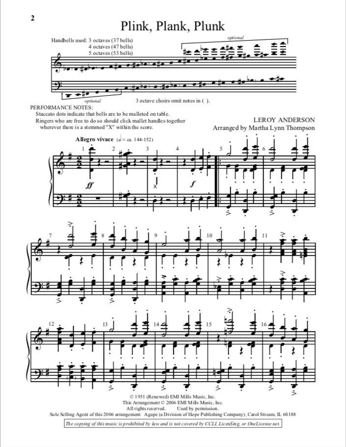 Leroy Anderson Plink, Plank, Plunk Sheet Music Downloads