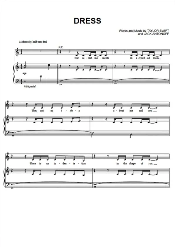 Taylor Swift Dress Sheet Music Downloads
