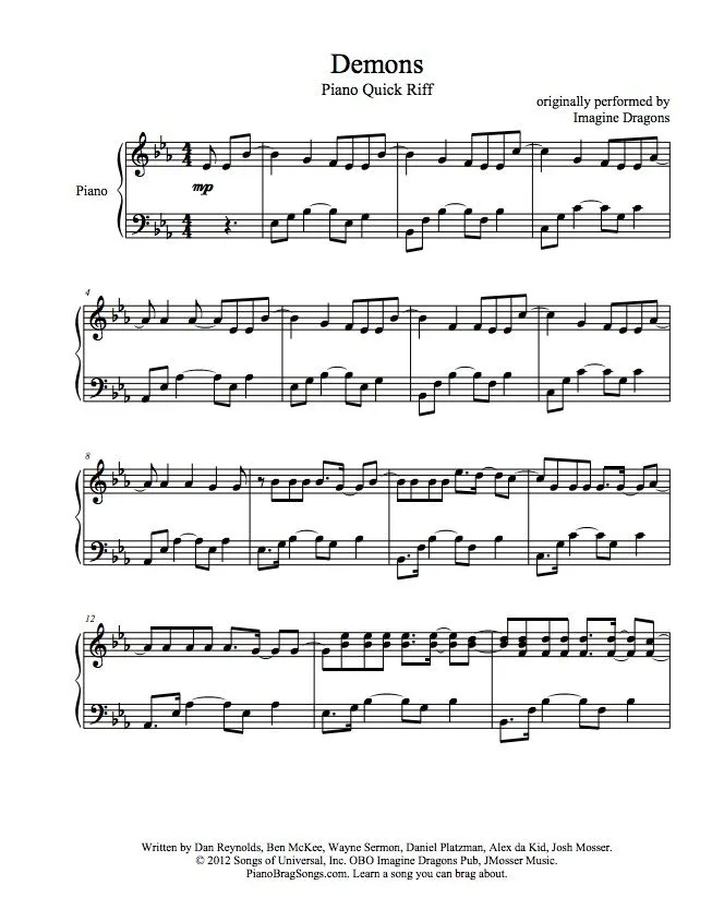 Imagine Dragons Demons Sheet Music Downloads