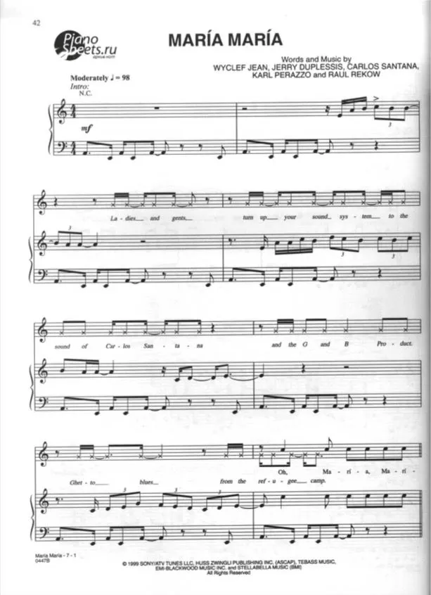Carlos Santana Maria Maria Sheet Music Downloads